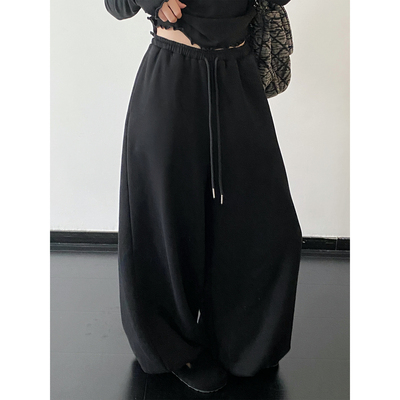 加绒宽松裤脚松紧束口卫裤长裤子