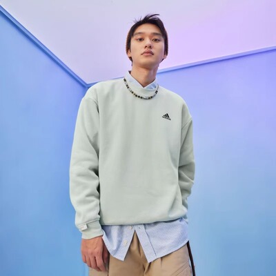 阿迪达斯男子宽松加绒纯色卫衣