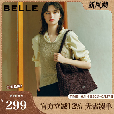 百丽包女冬商场同款复古休闲绒面编织单肩hobo托特包JY186DX5