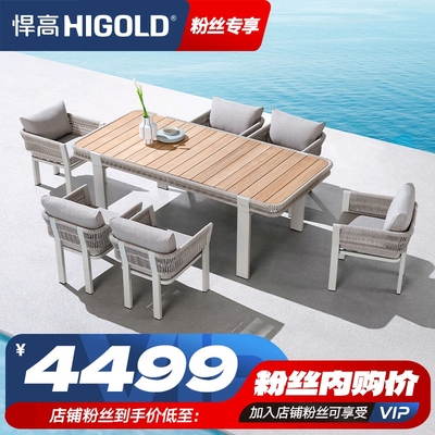 悍高博若密欧系列户外桌椅进口柚木原创轻奢铝合金框防水布防晒