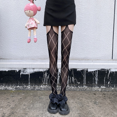 吊带袜黑丝菱形过膝长筒丝袜女