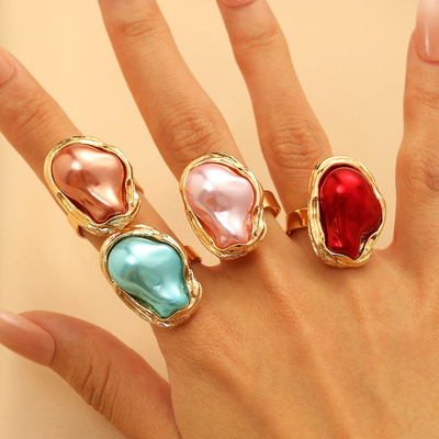 New Jewelry Colored Pearl Ring Vintage Rings exaggeration