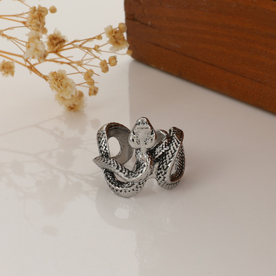 Retro men and women entwined snake animal opening ring戒指