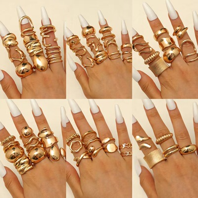 retro Women's Exaggeration Jewelry Joint thick big ring Set