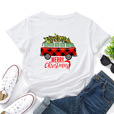 圣诞节短袖t恤女christmas t-shirt cotton tee xmas tops