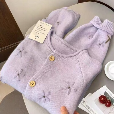 Girls Korean New Autumn Sweater Cardigan Knitted Tops 毛衣女