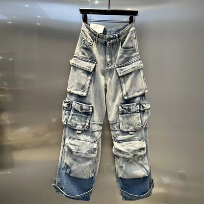 Jeans Women Denim Multi Pocket Y2k Streetwear Cargo Pants 女