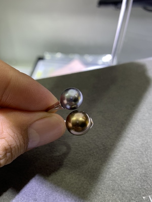 新品8.8，9.72mm古铜色 银蓝光铂金灰双珠戒指