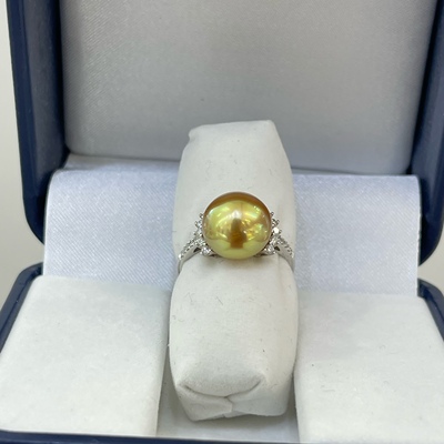 「气质不显老」金绿10.82mm南洋浓金金珠珍珠戒指