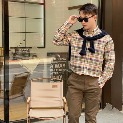 保罗彼得男士格子衬衫时尚百搭