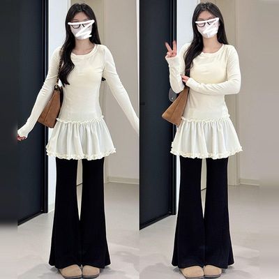 内搭打底花边下摆连衣裙子女秋冬2026新款高级感甜美长袖t恤上衣