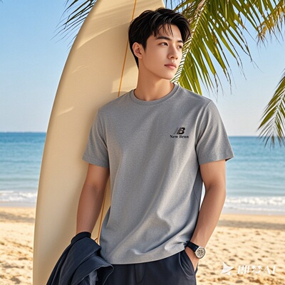 男士NB夏季薄款打底衫跑步品牌透气圆领纯棉休闲印花短袖T恤上衣