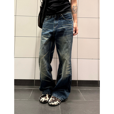 F383水洗街头猫须个性牛仔裤