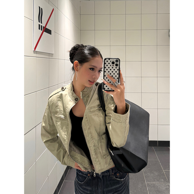 F383美式复古立领做旧短款外套