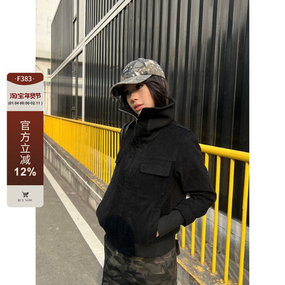 【F383】双拉链修身短款外套