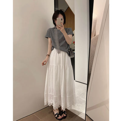 好美软糯点点蕾丝边半身裙