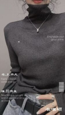 衣唯硕16018秋冬新款高领净版羊毛混纺长袖针织衫打底衫女