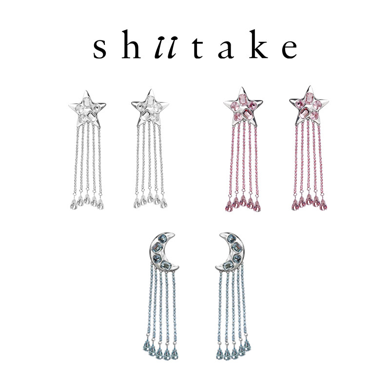 shiitake诗塔克月亮水滴链条耳钉星星水滴耳夹
