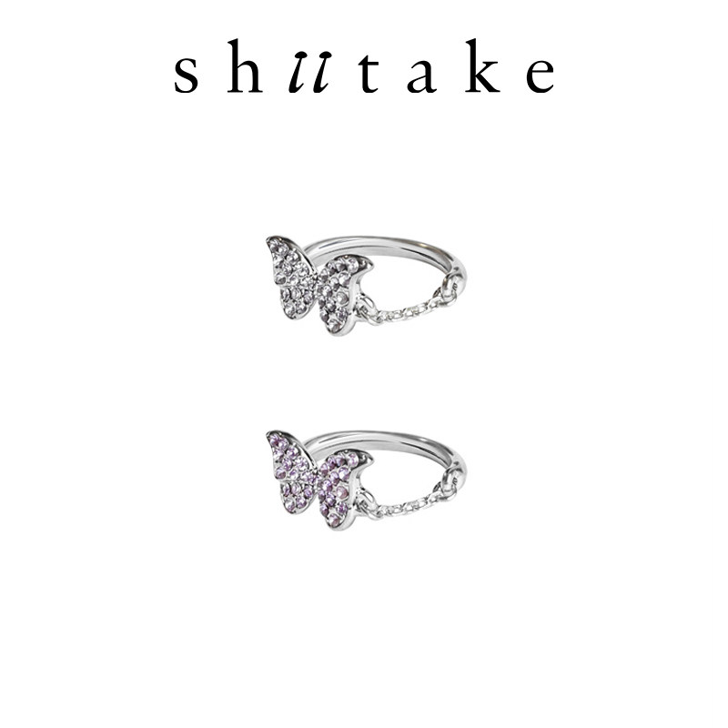 Shiitake 捷克钻蝴蝶拼接链条设计感戒指