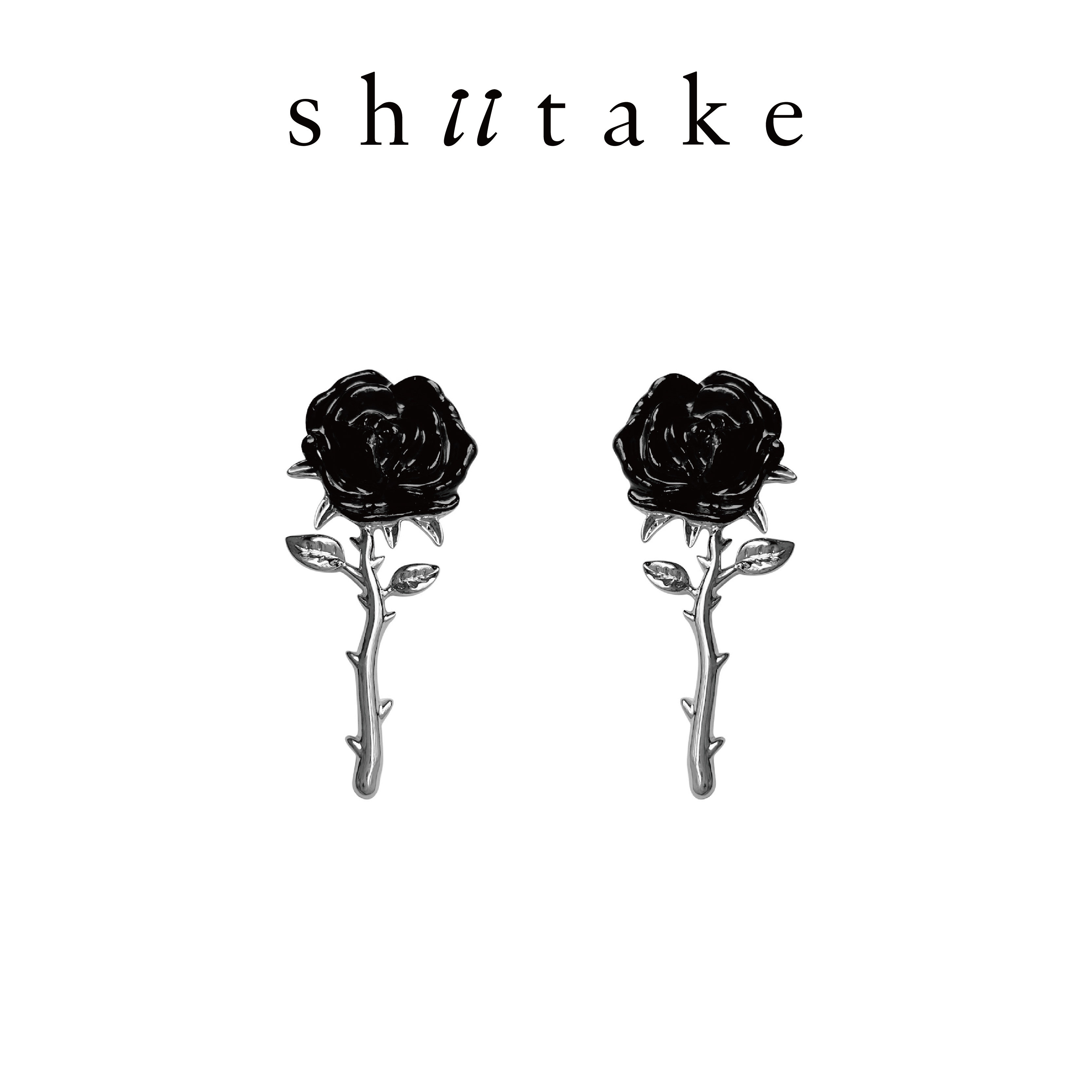 Shiitake 暗夜蔷薇个性黑色珐琅耳钉