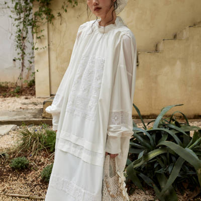 Shiitake 复古文艺亮片花装饰连衣裙防晒服UPF50+