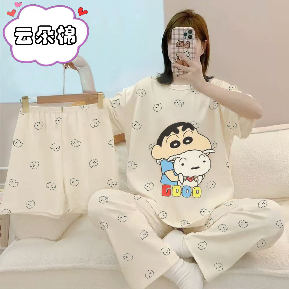 【一口价睡衣三件套】女士夏季卡通短袖短裤长裤睡衣家居服套装女