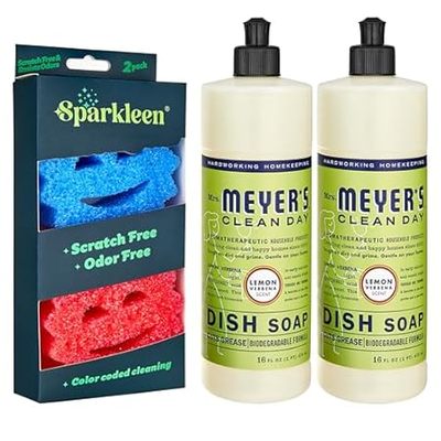 Mrs. Meyers Liquid Dish Soap and Smiley Sponge Bundle， 2