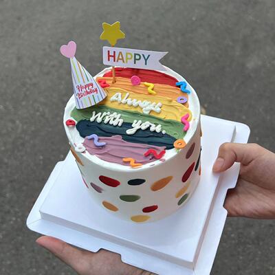 ins风HBD笑脸小熊小帽子蛋糕插牌