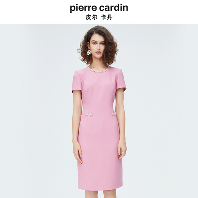 商场同款皮尔卡丹女装新款淑女藕粉香风修身连衣裙P4202D4132F1