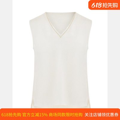 皮尔卡丹女装夏季新款白色无袖V领时尚背心衬衫内搭P52150A5003W0