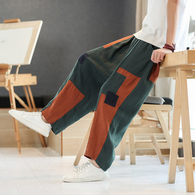 新款棉麻乞丐补丁裤男士夏季薄款