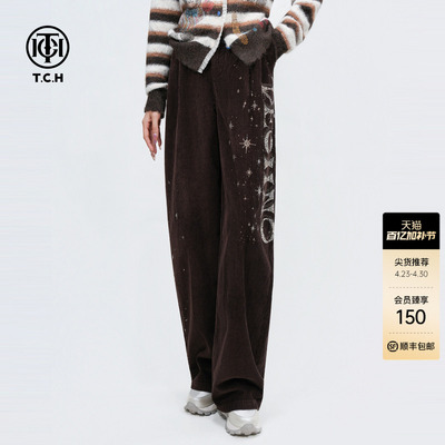 TCH字母烫钻美式休闲高腰显瘦阔腿裤女2026春季新款T75C20E1152