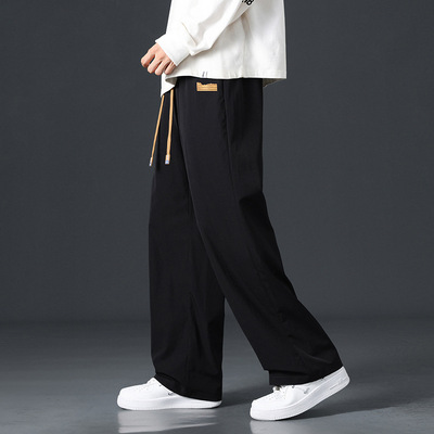 春秋季裤子男款垂坠感阔腿宽松运动男生港风潮流直筒休闲长裤潮男