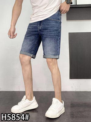 HLN2026年原创设计师舒适修身男生浅蓝色时尚弹力牛仔裤短裤27码