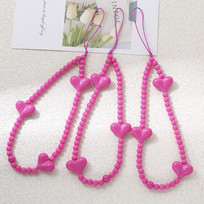 韩风ins网红DIY珠珠手链手机挂绳挂链爱心手机壳串珠链条女款
