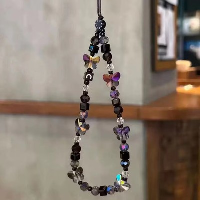 CASE暗夜蝴蝶手机链适用苹果串珠链条饰品可爱网红挂绳美女情侣