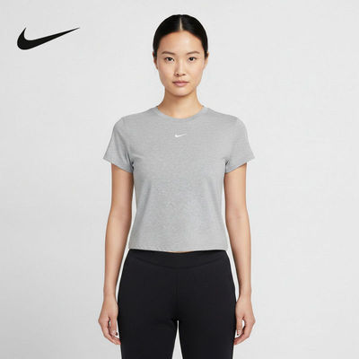 NIKE耐克短袖女夏季新款刺绣短款修身圆领运动训练T恤 HF9539-063
