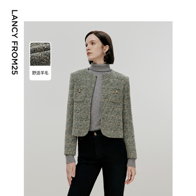 [朗姿奥莱]朗姿法式小香风复古圆领设计感上衣2024冬季新款高级感