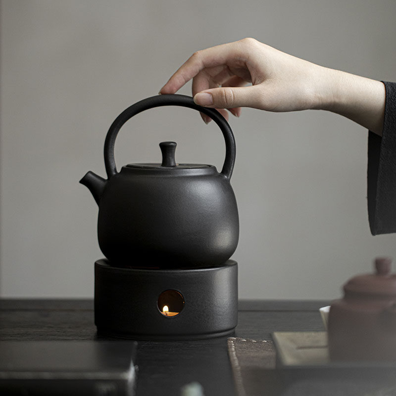 草木祠 陶瓷提梁壶泡茶煮茶带过滤壶蜡烛温茶炉保温底座温茶套装
