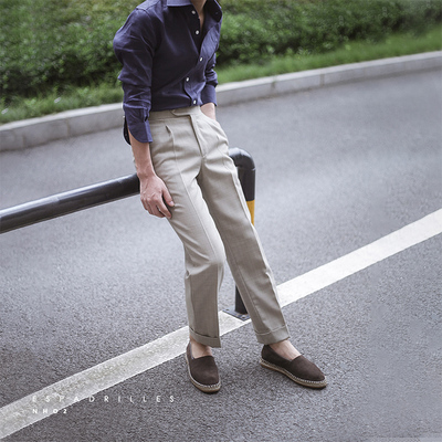 NHO2西裤单褶巴黎扣复古卷边