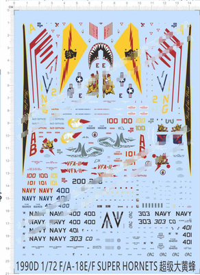 1/72 F/A-18E/F SUPER HORNETS超级大黄蜂西部牛仔水贴纸 1990D