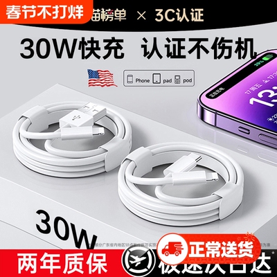 官方正品30W原配快充数据线适用苹果14iPhone13/12proMax11充电线器手机XS/XR/8piPad平板2米17plus16s装15
