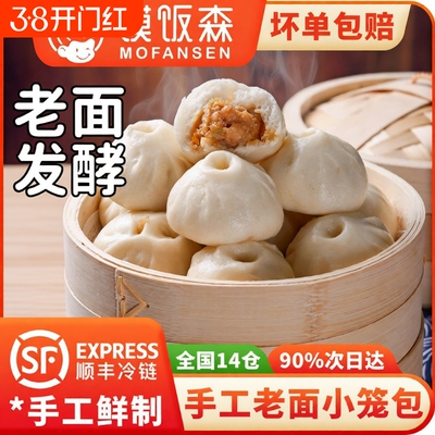 馍饭森手工小笼包鲜肉包子加热即食儿童早餐半成品猪肉速冻老面