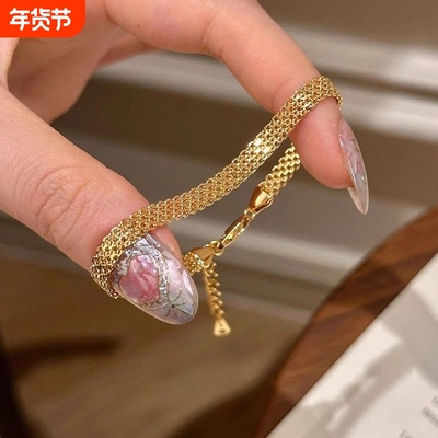 钛钢不掉色!vintager中古编织金色表带手链女新复古轻奢高级手饰