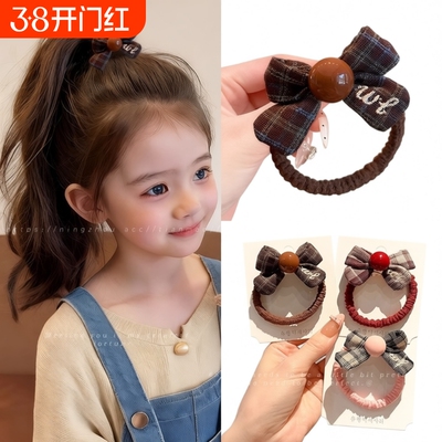 儿童蝴蝶结发圈女童韩版格纹扎头发皮筋不伤发小女孩洋气马尾发绳