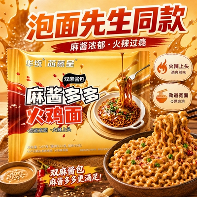 芯蒸呈麻酱多多火鸡面147g袋装双倍麻酱包醇香粘腻劲道宽面夜宵