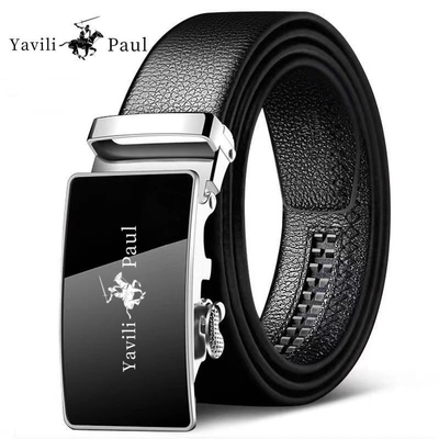 保罗男士商务腰带皮带高档自动牛皮裤带头层荔枝纹男友针扣送爸爸
