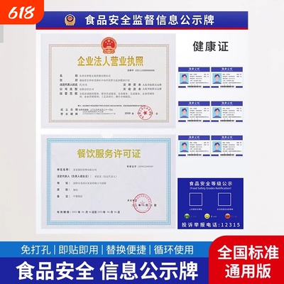 食品安全公示长方形挂墙板