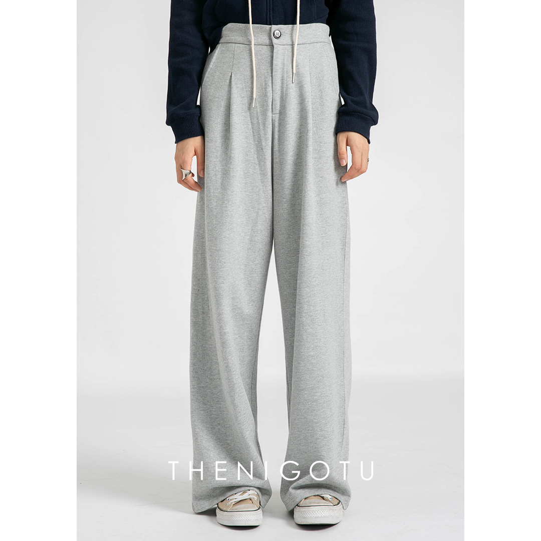 DOROTHY丨宽松百搭高腰灰色直筒休闲裤女2021新款秋款阔腿拖地裤_虎窝淘