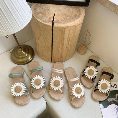 2025新款向日葵女鞋夏季外穿学生拖鞋女潮仙女风平跟两穿凉拖女